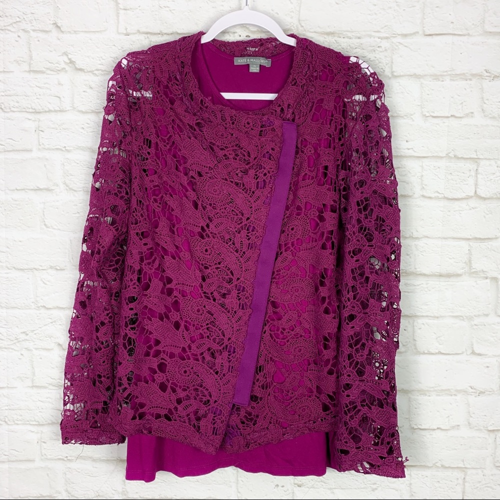 Kate & Mallory Berry Crochet Lace Jacket Cami Set - Gem